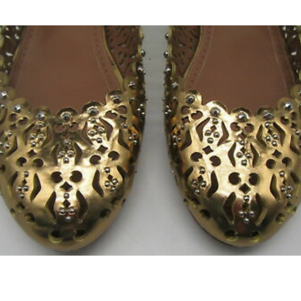 Alaia Laser-Cut Gold Studded Ballet Flats - Gem